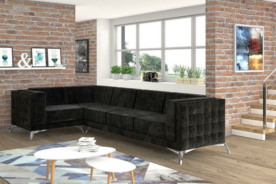Jvmoebel Ecksofa Chesterfield Ecksofa L Form Stoff Design Couch