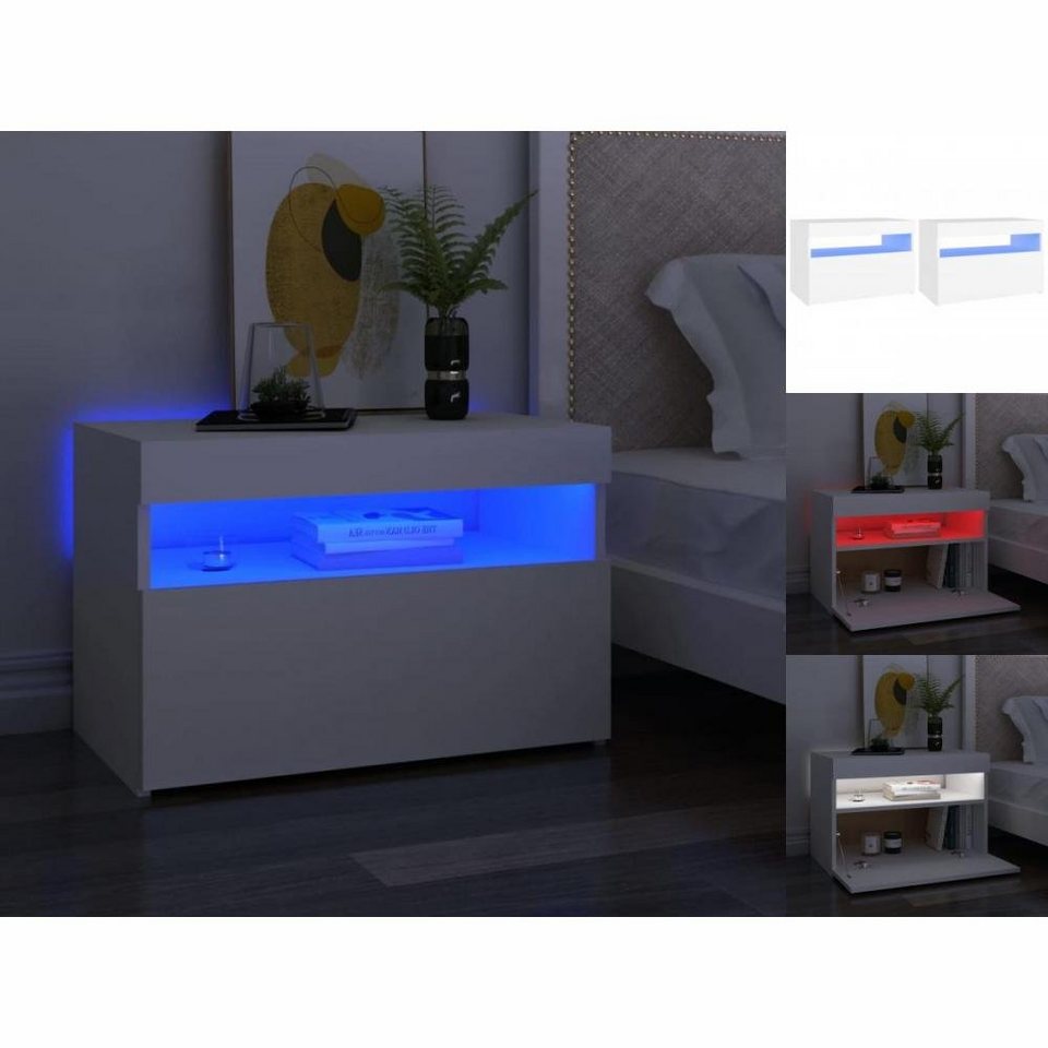Vidaxl Nachttisch Nachttische Mit Led Leuchten 2 Stk Weiß 60x35x40 Cm