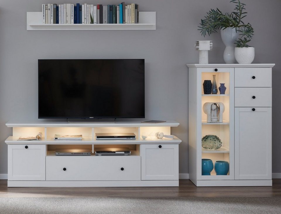 Trendteam Wohnwand Baxter Wohnzimmer Set In Weiß 3 Teilig 270 X 180