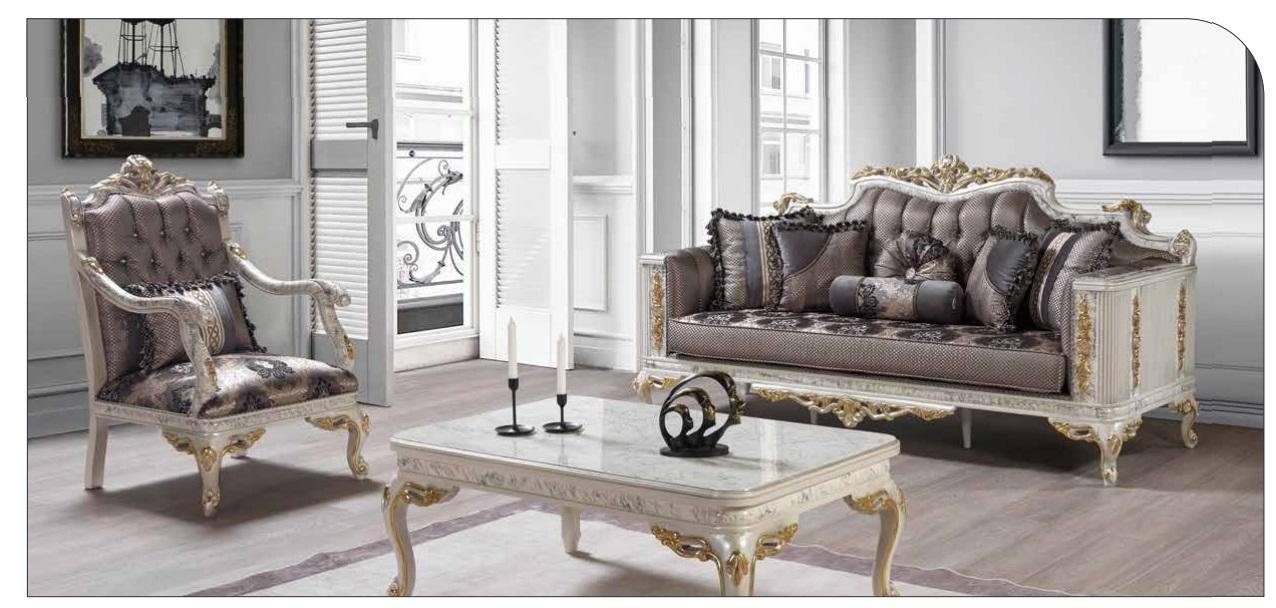JVmoebel Sofa Sofagarnitur 3+1 Sitzer Barock Rokoko Sofa Sessel Stoff 2tlg.