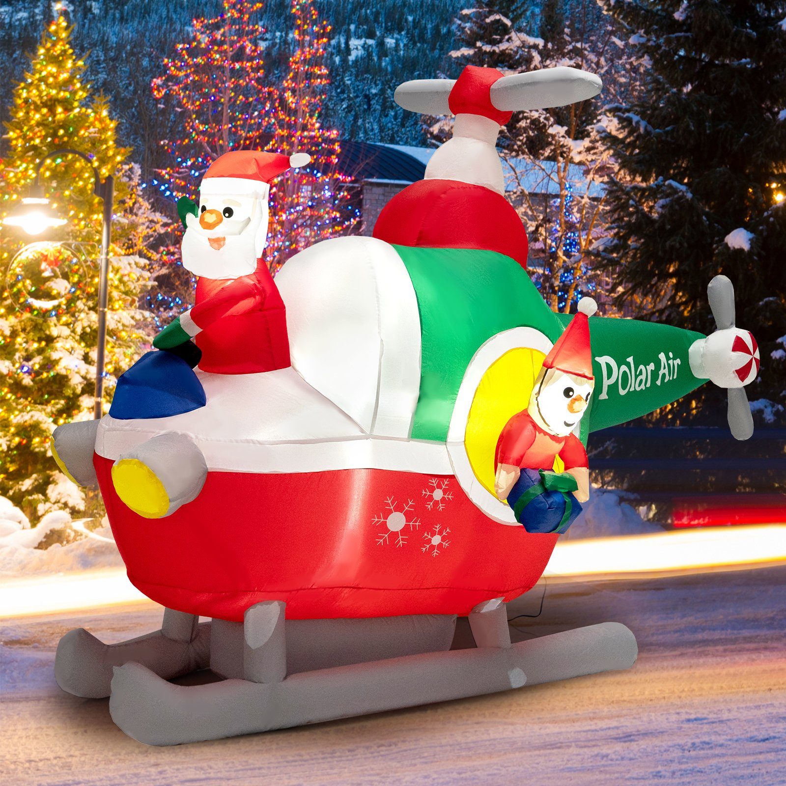 Costway Weihnachtsfigur Weihnachtsmann Selbstaufblasend Mit Leds Gebläse
