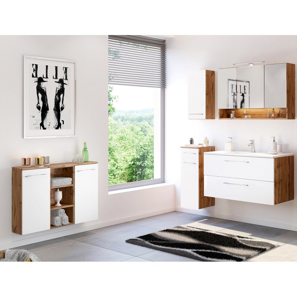 Lomadox Badmöbel Set Louny 03 Spar Set 5 St Wotaneiche Nb Mit
