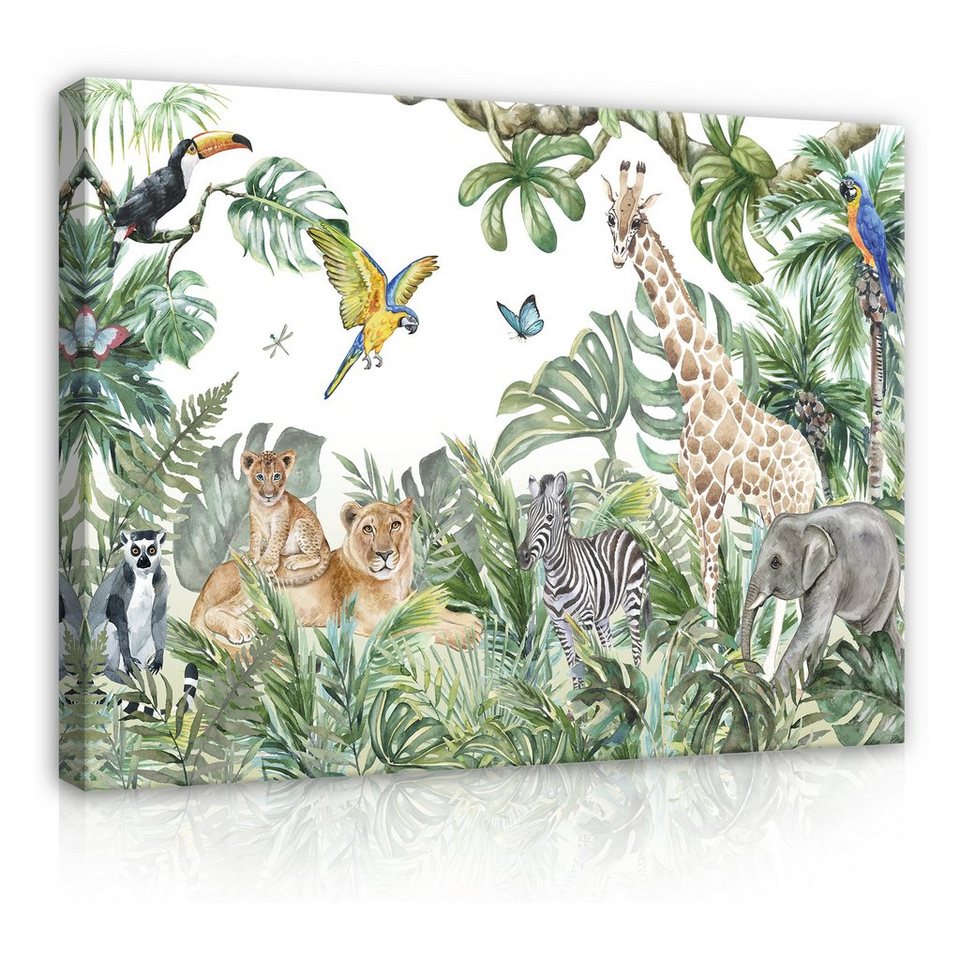 Wallarena Leinwandbild Kinderzimmer Dschungel Tiere Wald Wandbild Wand