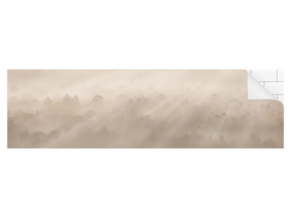 Bilderdepot24 Küchenrückwand Beige Dekor Bäume Wald Botanik Tropisch