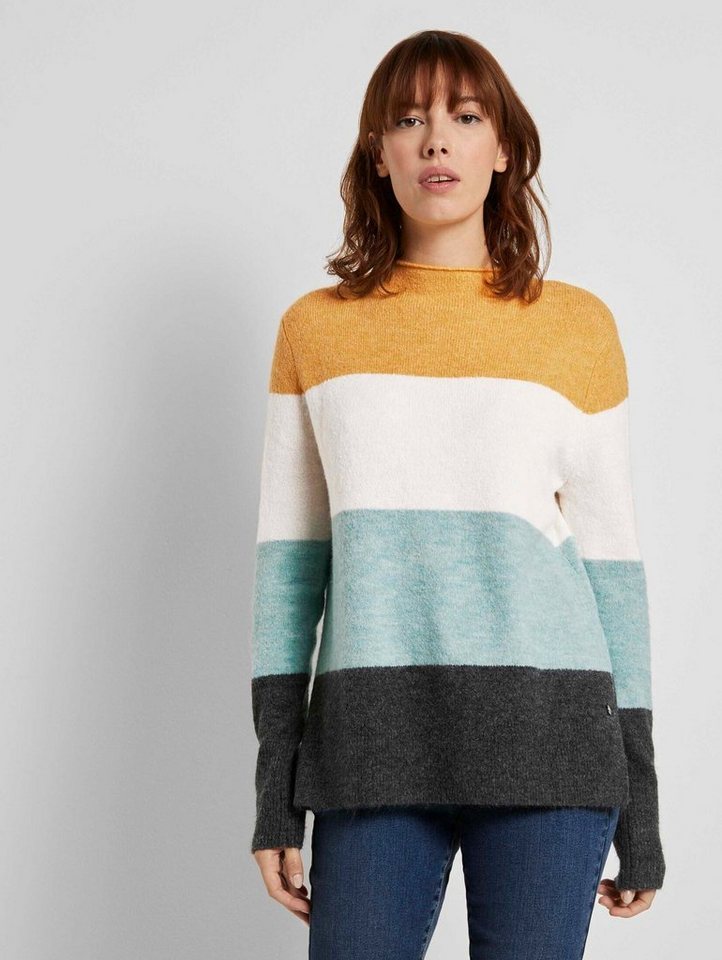 Tom Tailor Denim Strickpullover Gestreifter Pullover Mit Stehkragen