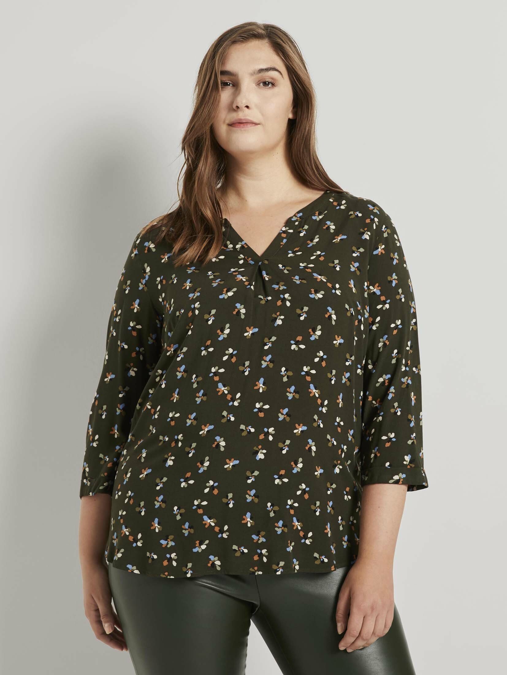 Tom Tailor Plus Langarmbluse Plus Gemusterte Henley Bluse