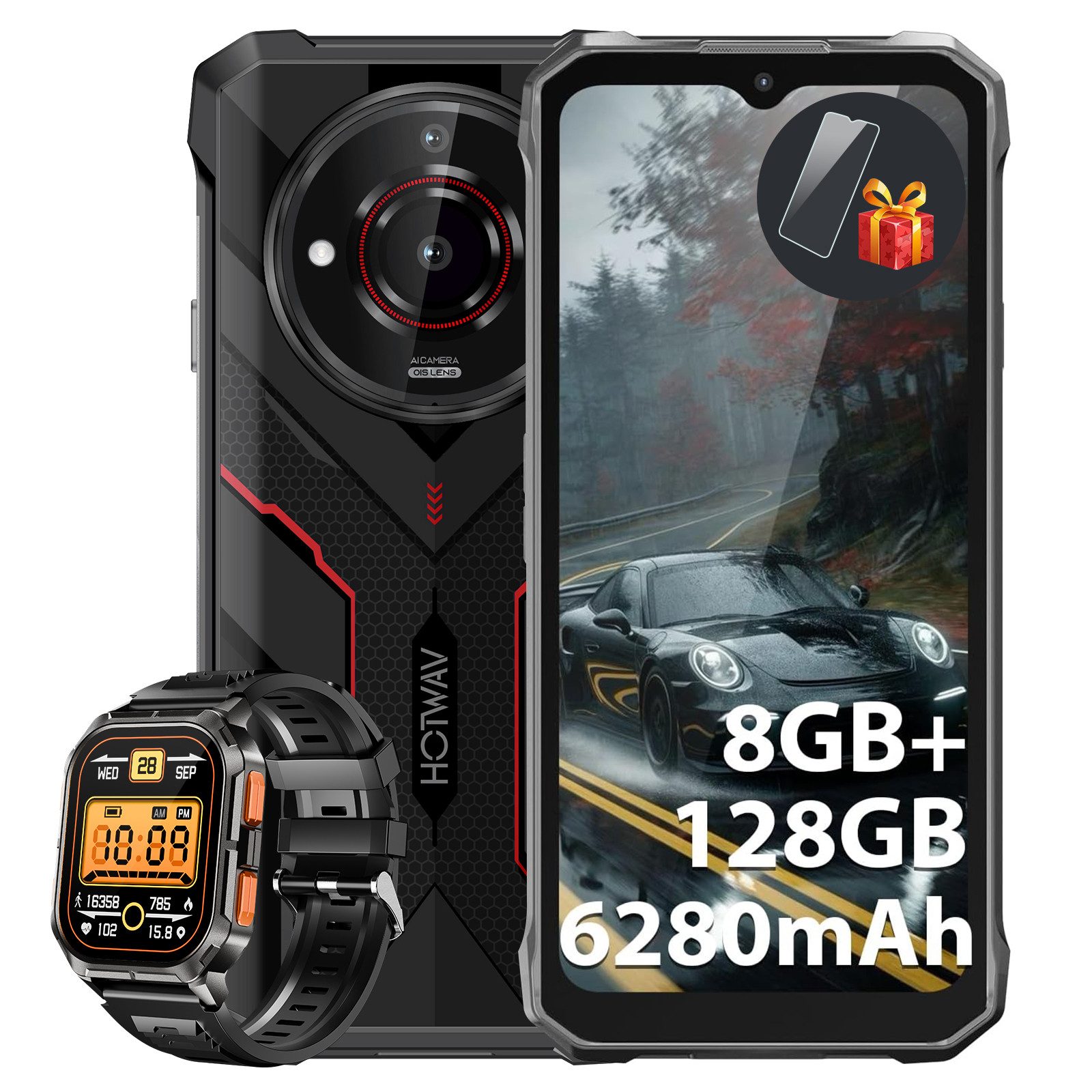 HOTWAV Outdoor Smartphone T7S incl. Smartwatch, Outdoor Handy, 8GB ...