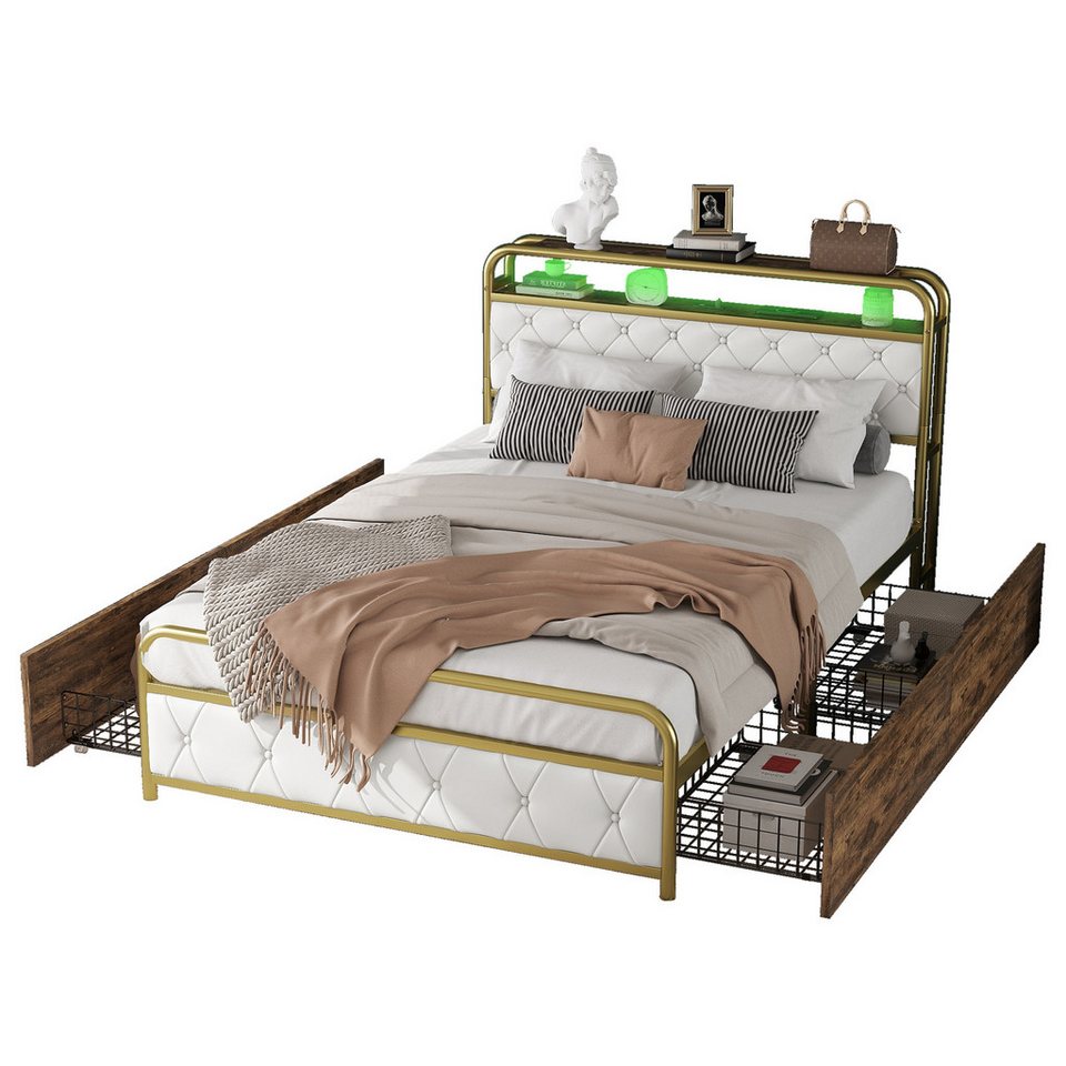 Rutaqian Stauraumbett Polsterbett Bettgestell Doppelbett Flachbett