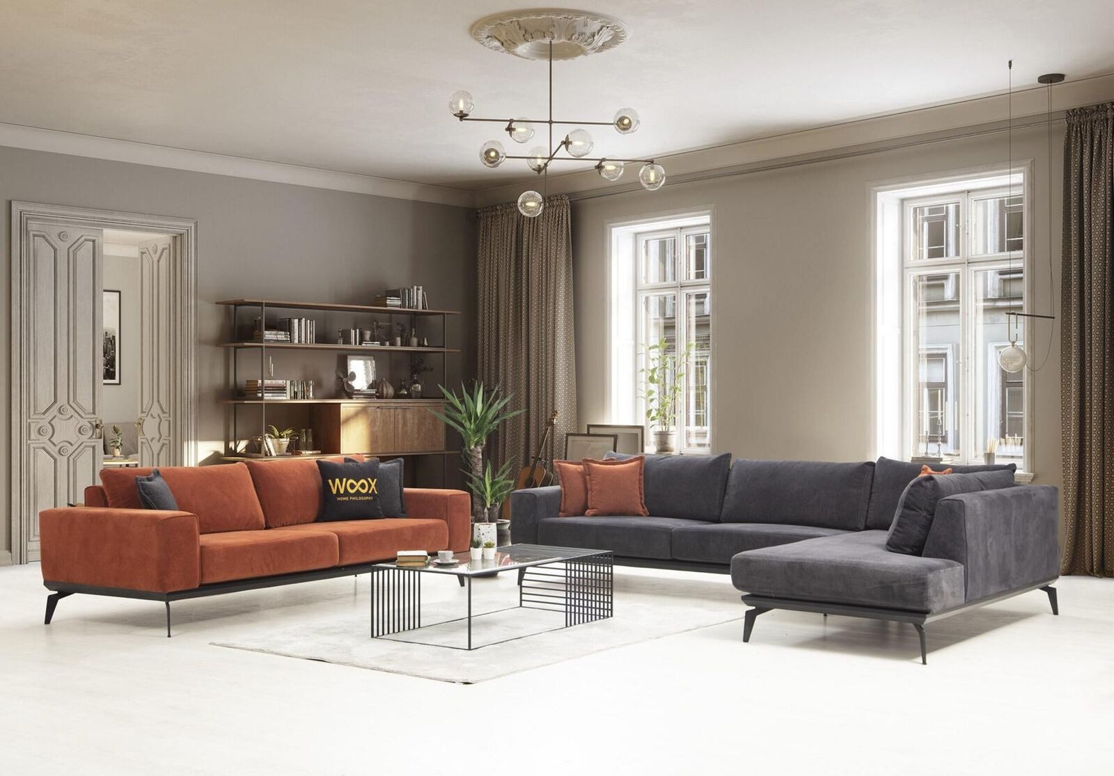 Jvmoebel Wohnzimmer Set Graues Polster Ecksofa Designer Dreisitzer