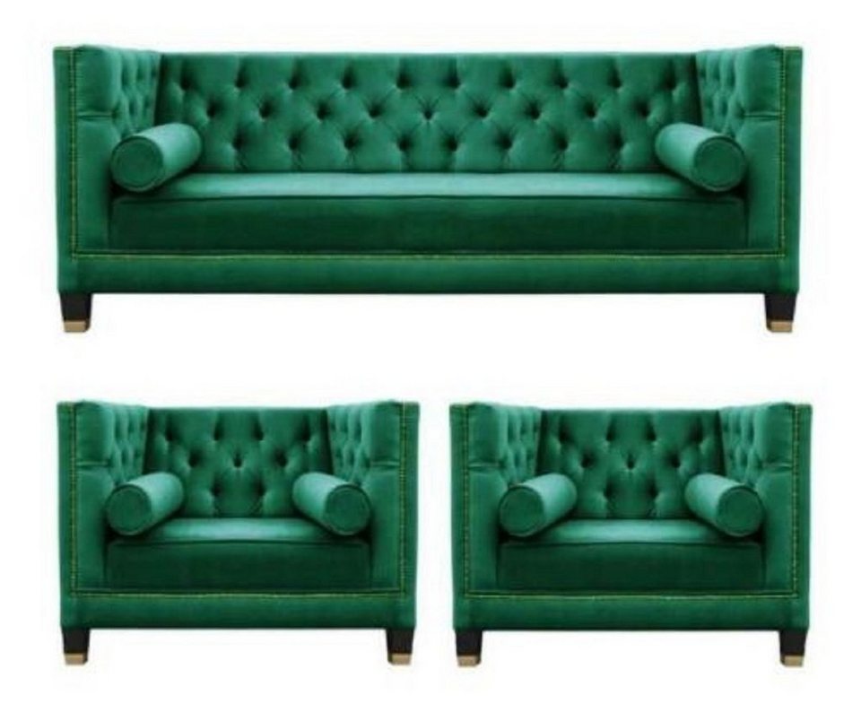 Jvmoebel Sofa Grüne Chesterfield Samt Sofagarnitur Couchen Sofas