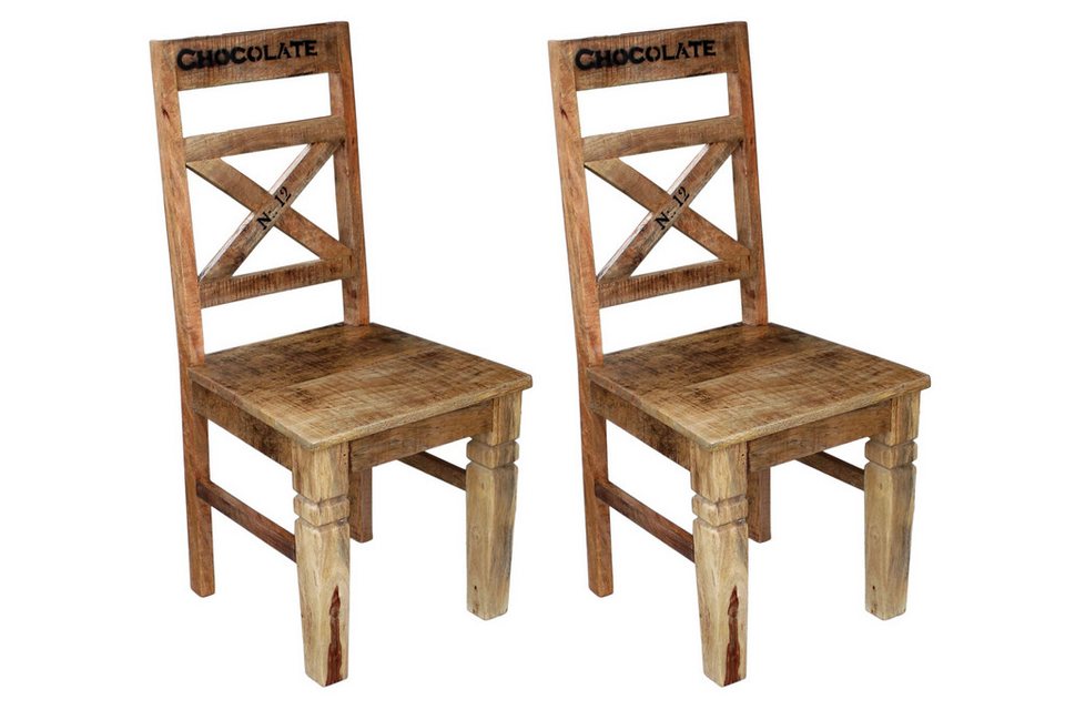Dynamic24 Esszimmerstuhl Stuhl 2er Set Mangoholz Natur
