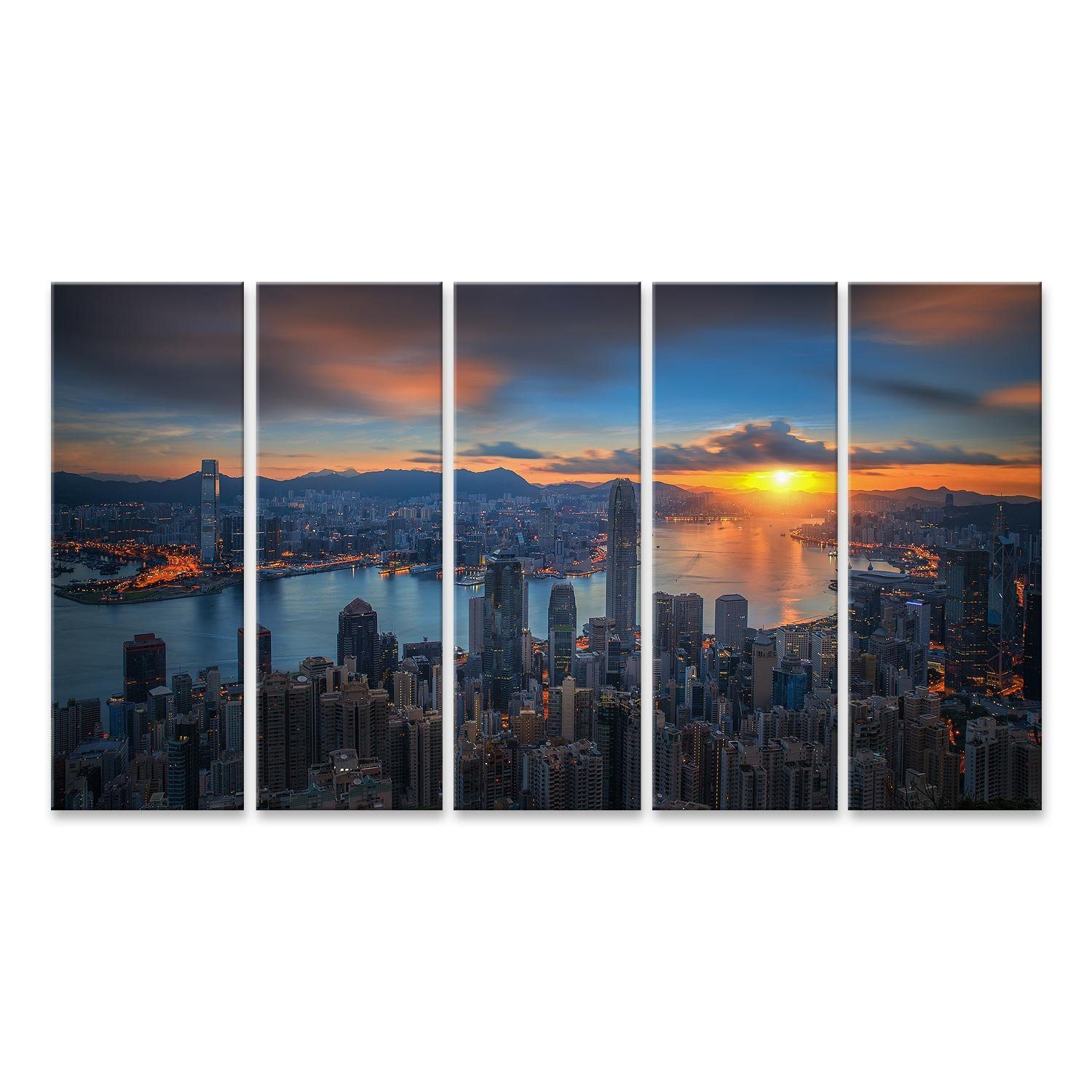 islandburner Leinwandbild Bild auf Leinwand Sonnenaufgang über Victoria Harbor von oben gesehen