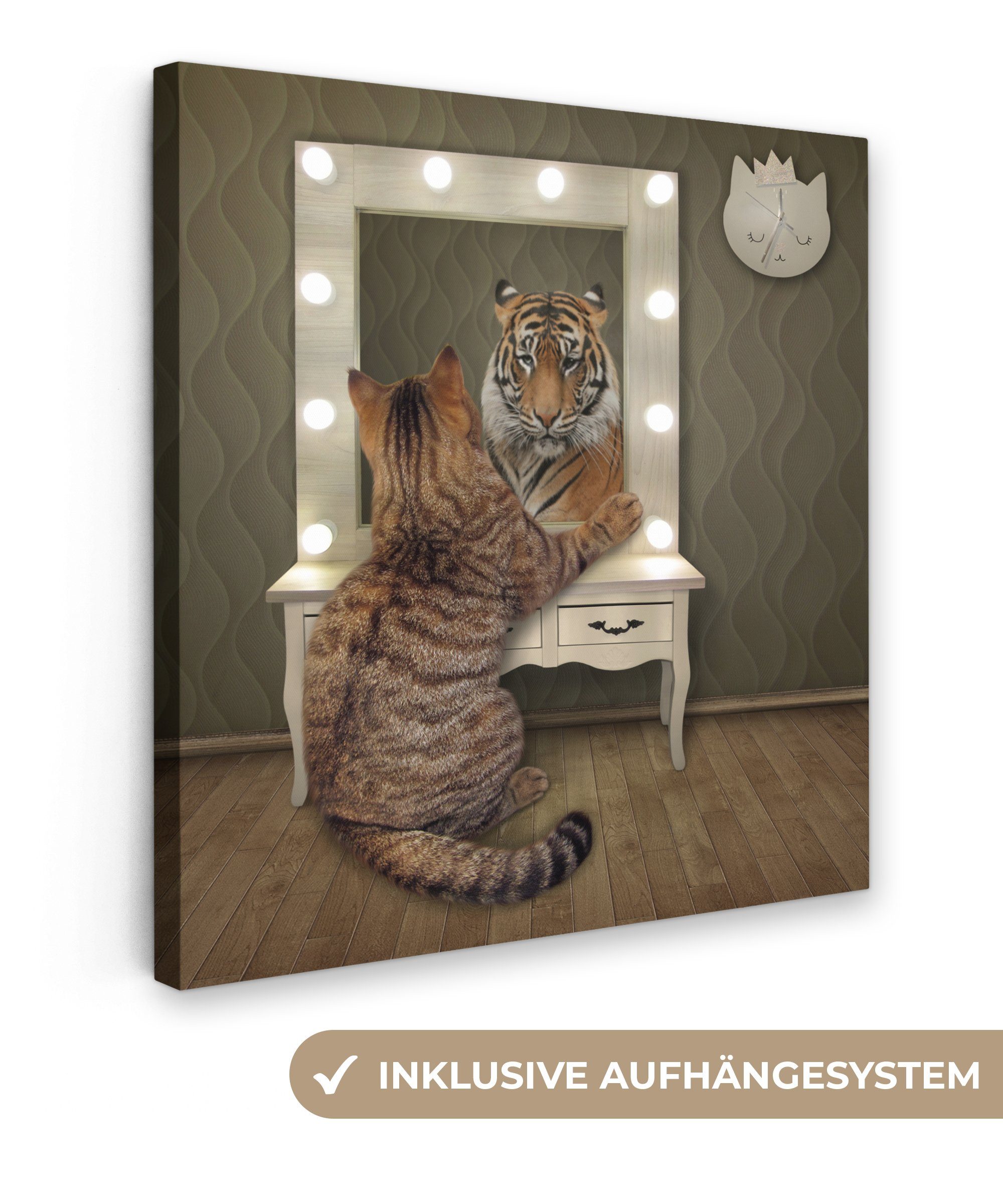 Onemillioncanvasses® Leinwandbild Tiger Spiegel Katze 1 St