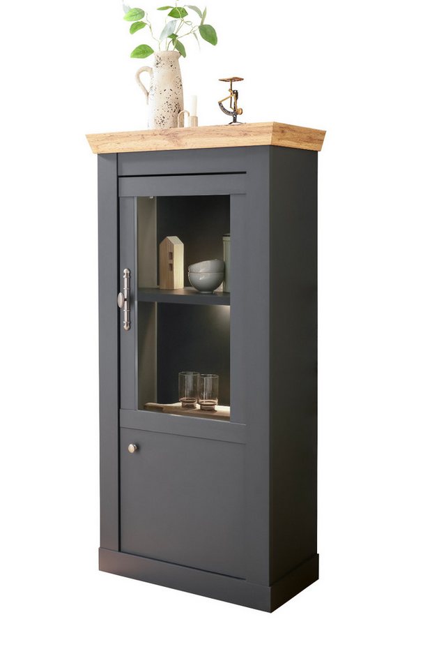 Furndesign Standvitrine Ribera Hochkommode In Matt Grau Mit Wotan