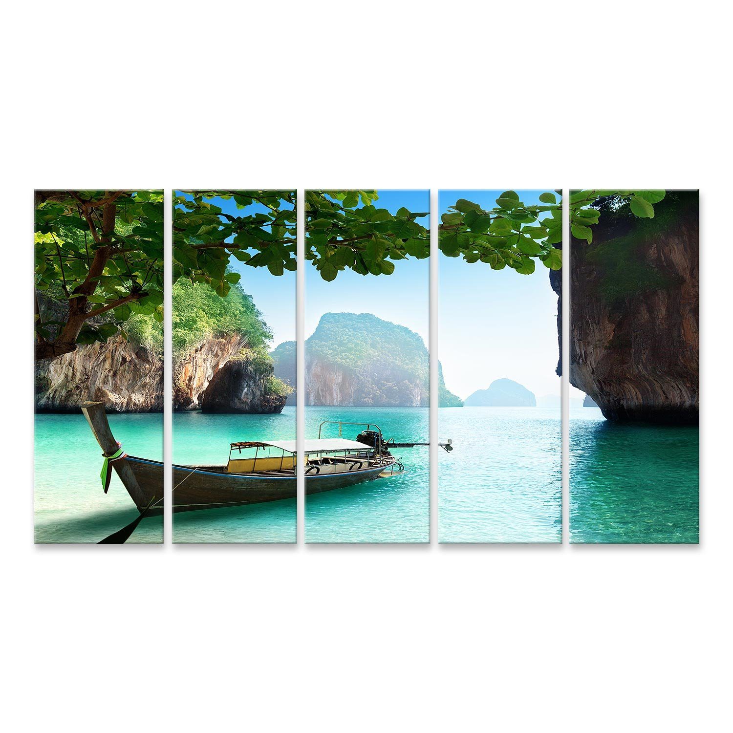 islandburner Leinwandbild Bild auf Leinwand Boot am Strand einer Insel in der Provinz Krabi, Tha