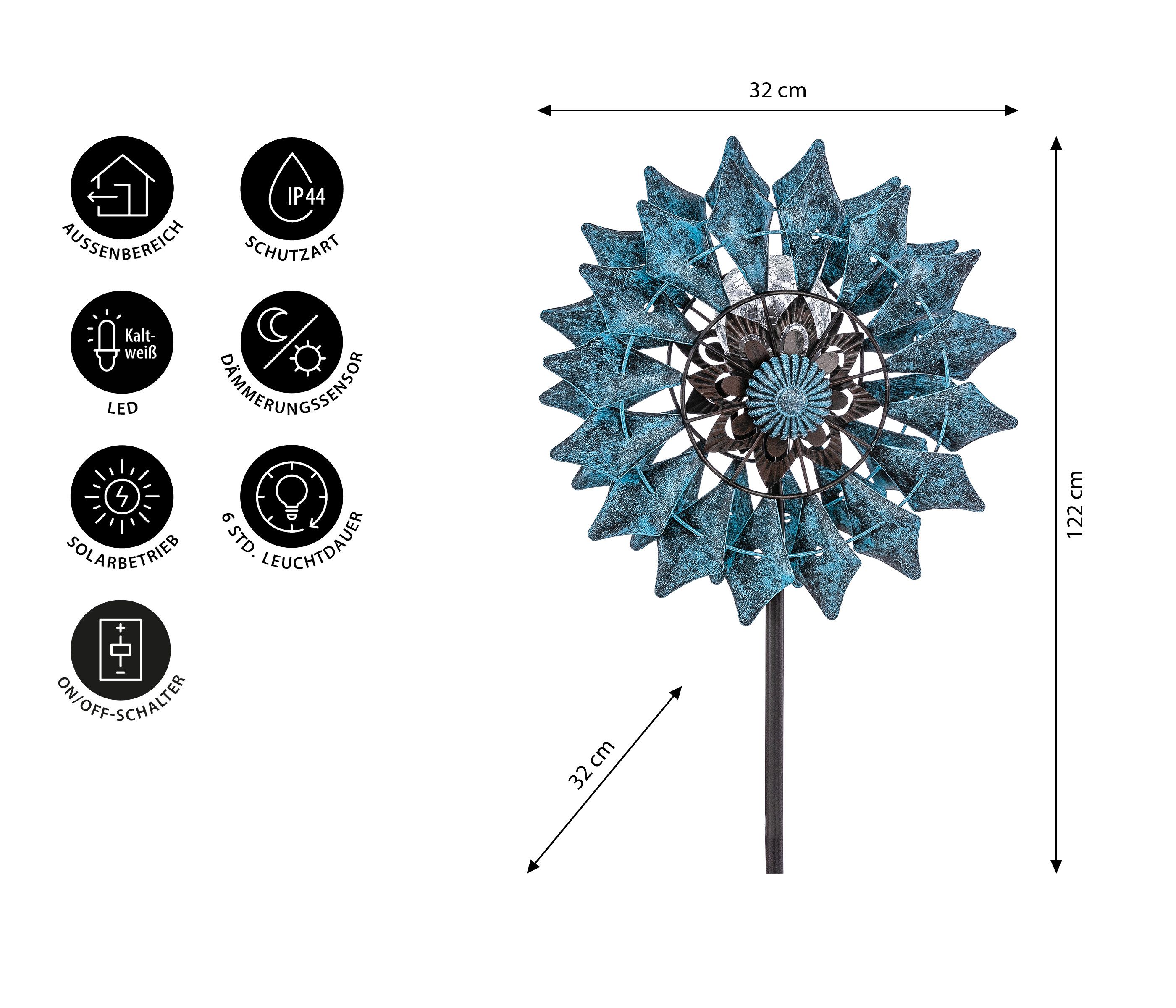 Dehner LED Dekoobjekt Riesen-Windrad Mola mit Solar, 122 x 32 x 32 cm ...