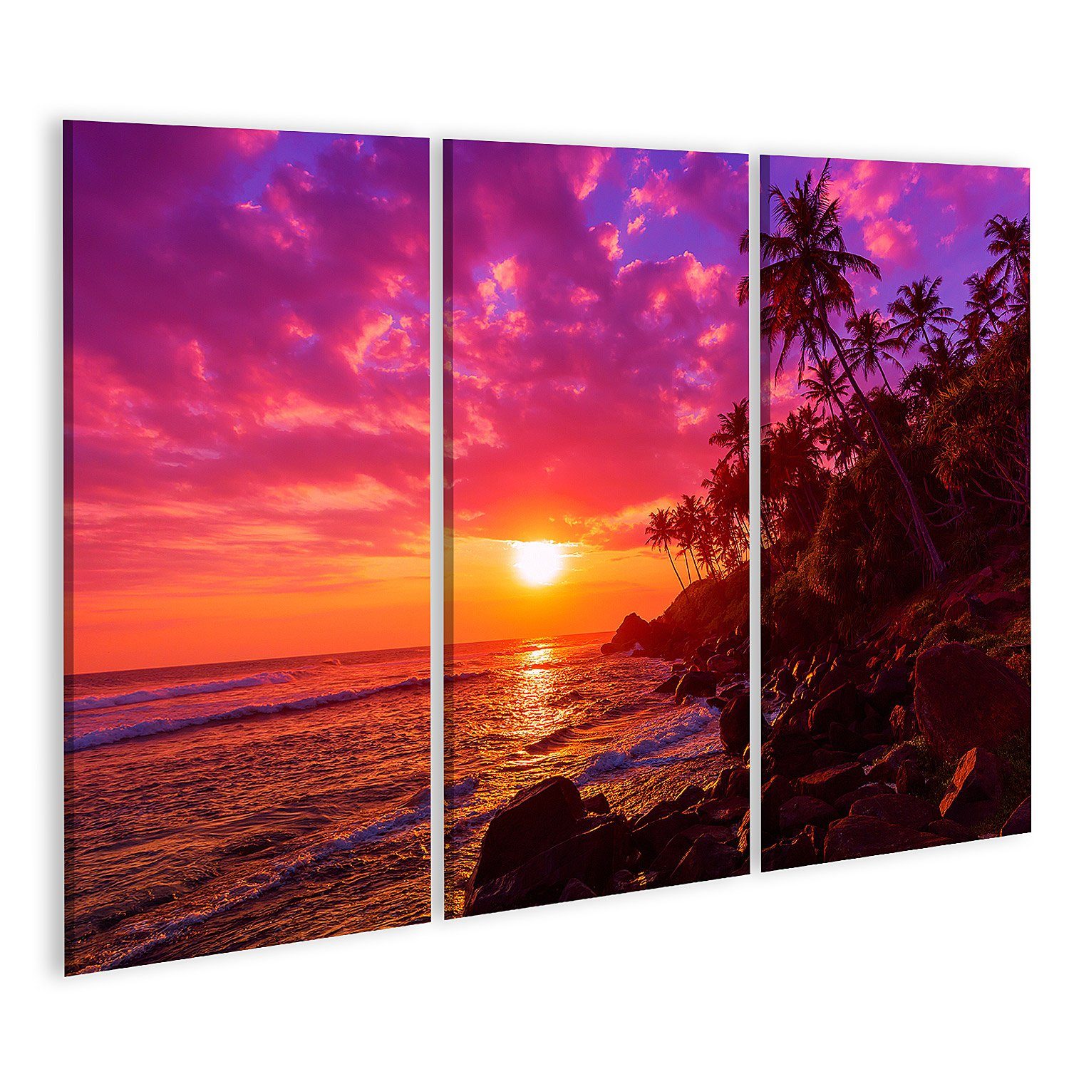 islandburner Leinwandbild »Bild auf Leinwand Sonnenuntergang Am Tropischen Strand Mit Palmen ...