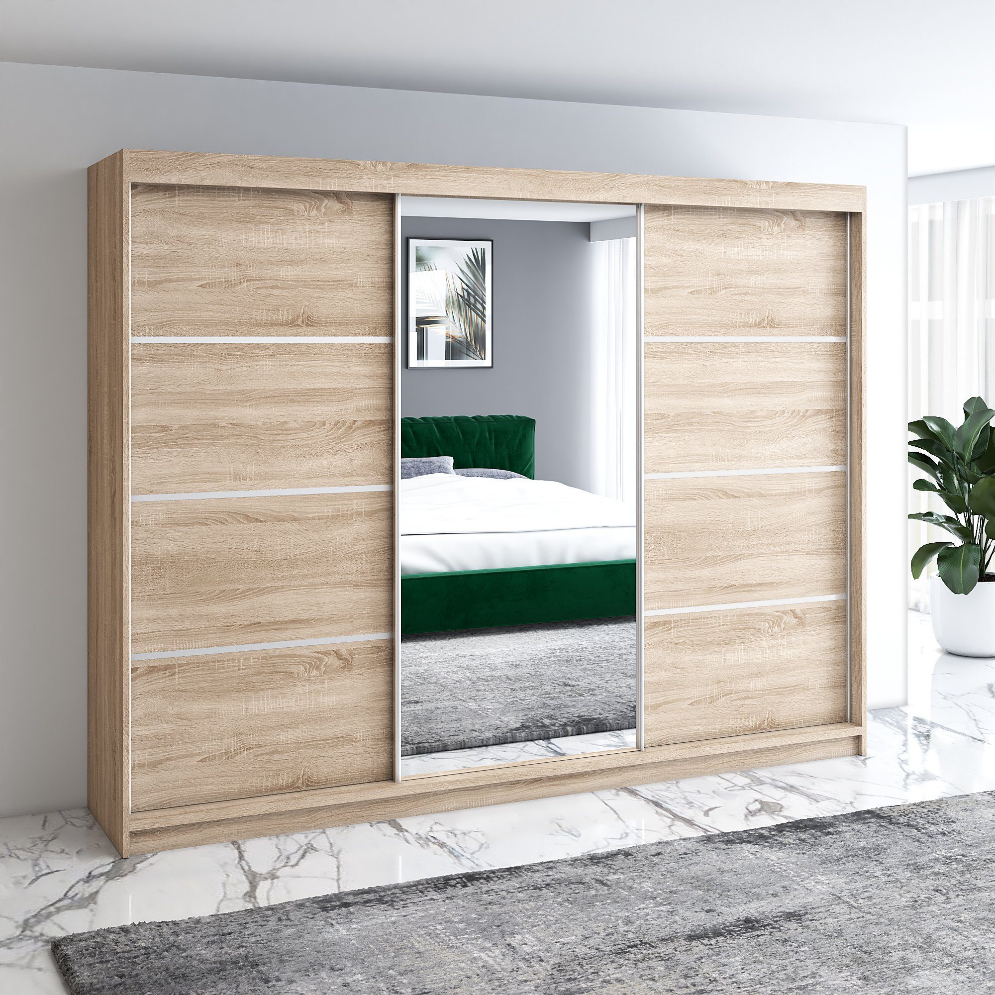 Luxus Kleiderschrank Eiche Sonoma Spiegel 228 Cm Bildbrend5073