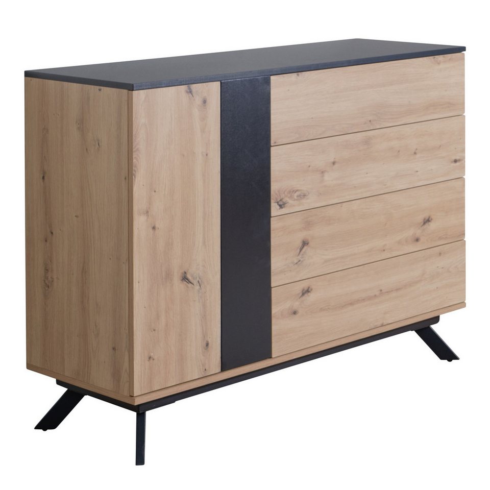 Finebuy Sideboard Fb87065 110x87x40 Cm Mdf Eiche Optik Schwarz