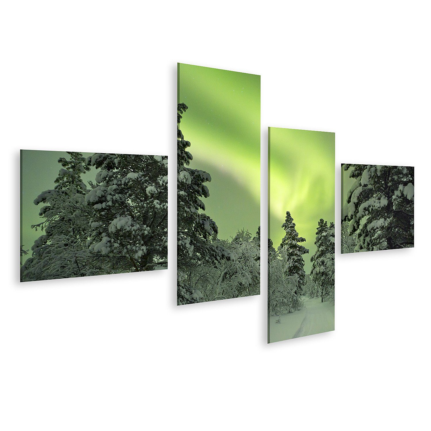 islandburner Leinwandbild Bild auf Leinwand Aurora Borealis über Pfad Winterlandschaft Finnisch