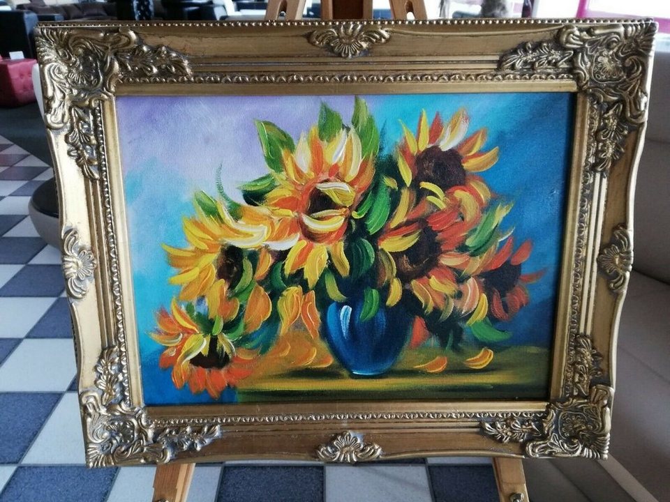 Jvmoebel Gemälde Gemälde Blumen Handarbeit Ölbild Bild Ölbilder Rahmen