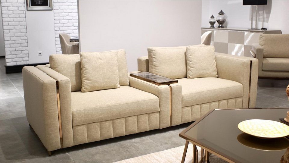 Jvmoebel 2 Sitzer Modern Wohnzimmer Sofa Zweisitzer Beige Textil