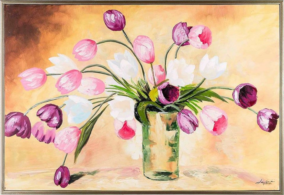 Aubaho Ölgemälde 124cm Ölgemälde Gemälde Blumen Stilleben Tulpen