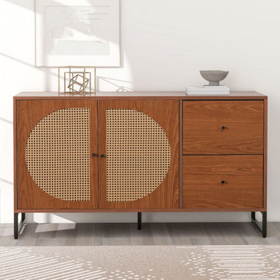 Xdeer Sideboard Sideboard Mit 2 Rattan Verzierten Türen Und 2