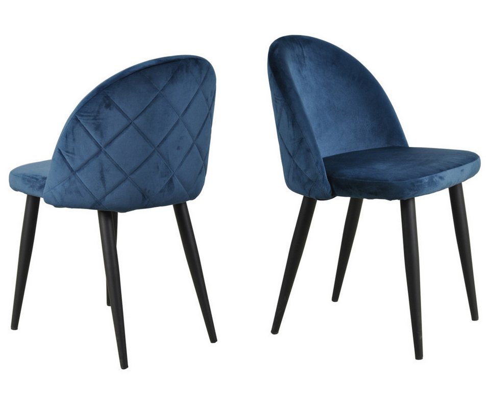 Dynamic24 Esszimmerstuhl Stuhl 2er Set Samt Blau Steppnähte In