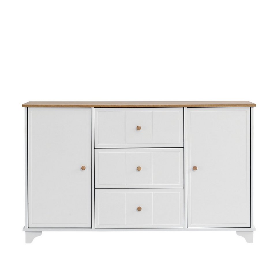 Modfu Kommode Schrank Mit 3 Schubladen Und 2 Türen Mit Natur Griffen