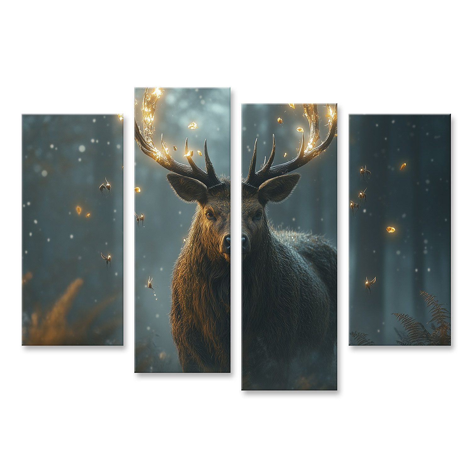 islandburner Leinwandbild Majestätischer Hirsch mit moosbedeckten Geweihen