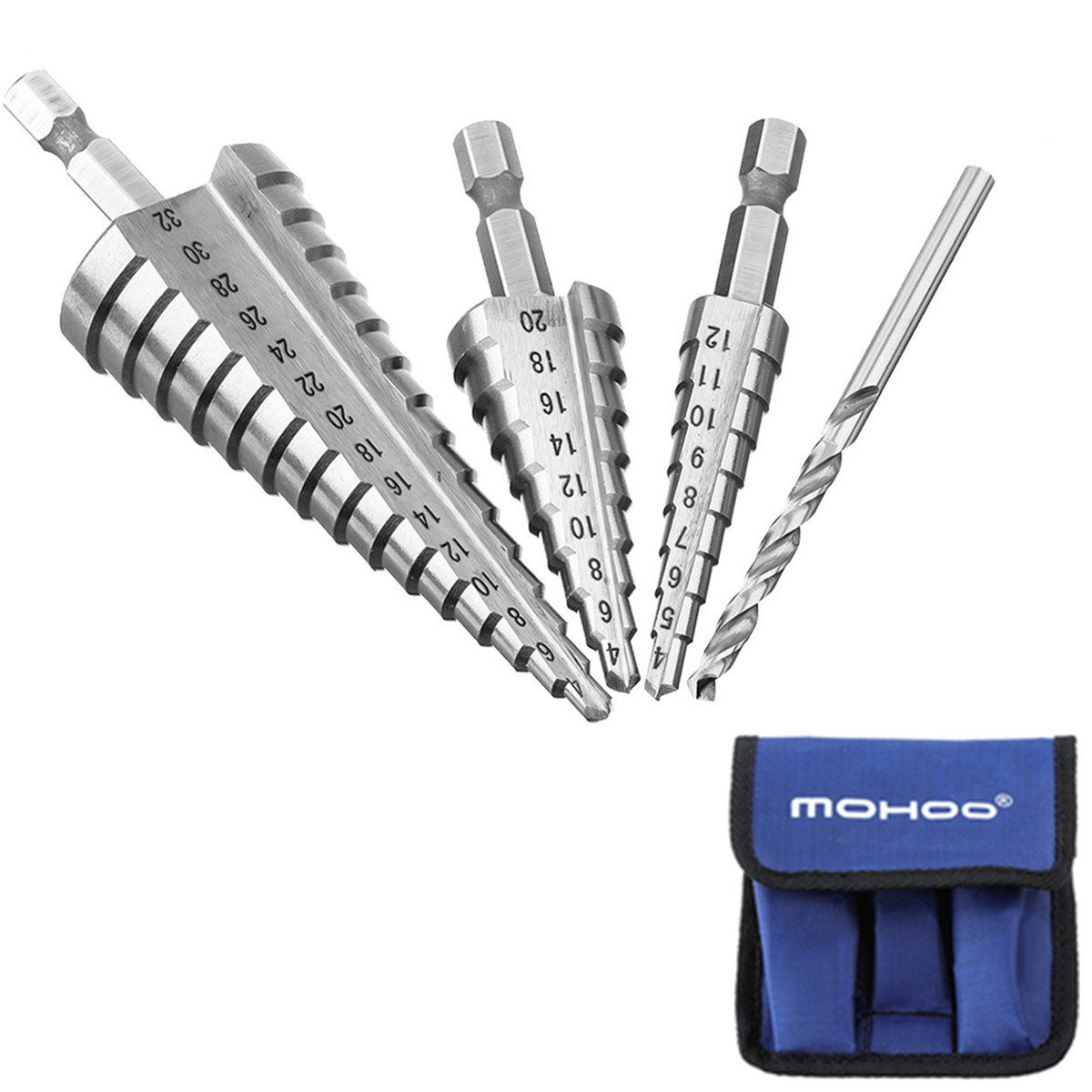Mohoo Stufenbohrer, (4-tlg), Metallbohrer Fräsbohrer Kegelbohrer Set 4–32 mm