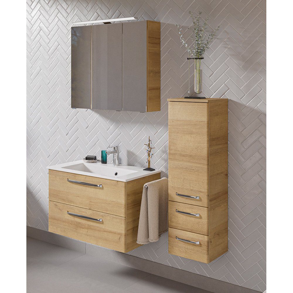 Lomadox Badmöbel-Set TRENTO-66, (Spar-Set, 4-St), inkl. LED Aufbauleuchte in Riviera Eiche Nb ...