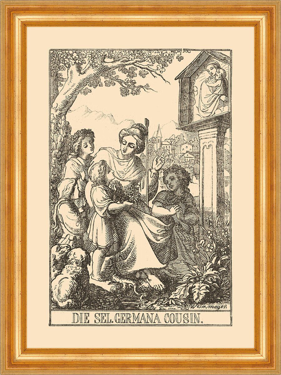 Kunstdruck Die heilige Germana Cousin Pibrac Holzstich Sankt A4 1032 Gerahmt, (1 St)