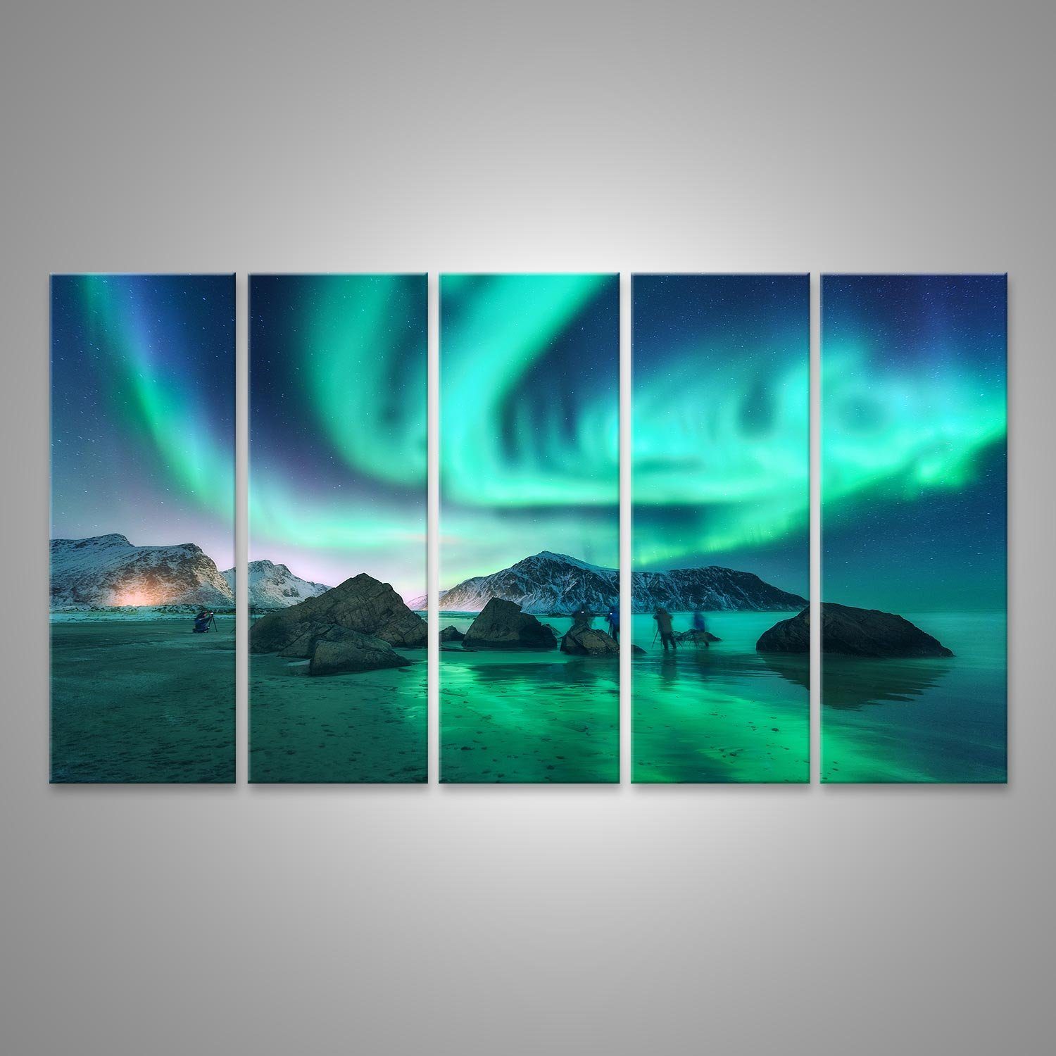 islandburner Leinwandbild Bild auf Leinwand Grüne Aurora Borealis Menschen Nordlichter Grüne Aur