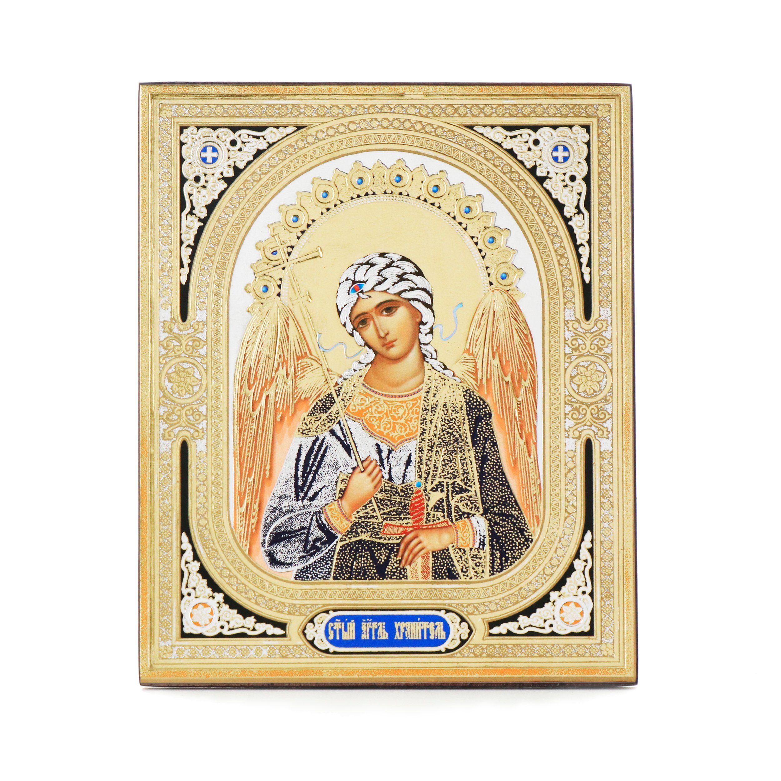 NKlaus Bild Schutzengel Holz Ikone 10x12cm christlich orthodox 11368, Religion