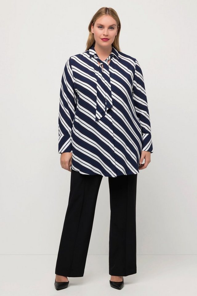 Ulla Popken Hemdbluse Longbluse Streifen A Linie Hemdkragen Langarm