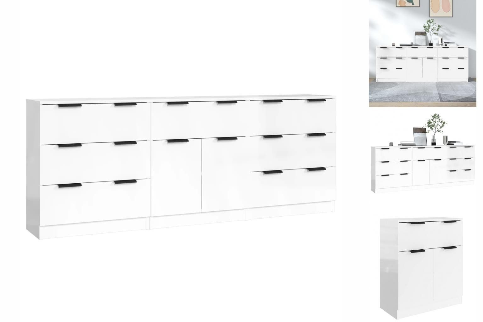 Vidaxl Sideboard 3 Tlg Sideboard Hochglanz Weiß Spanplatte Kommode