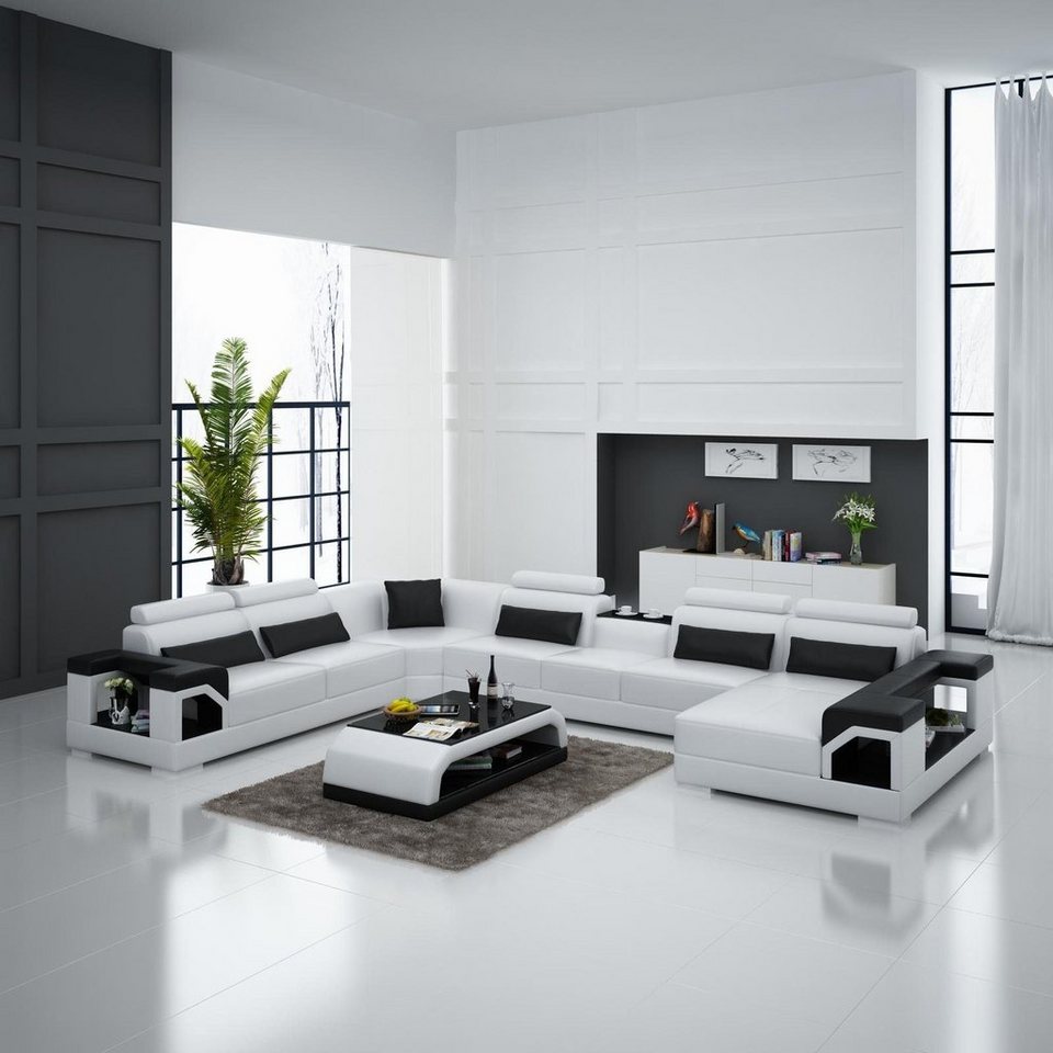 Jvmoebel Ecksofa Eckgarnitur Ledersofa Usb Led Luxus Wohnlandschaft