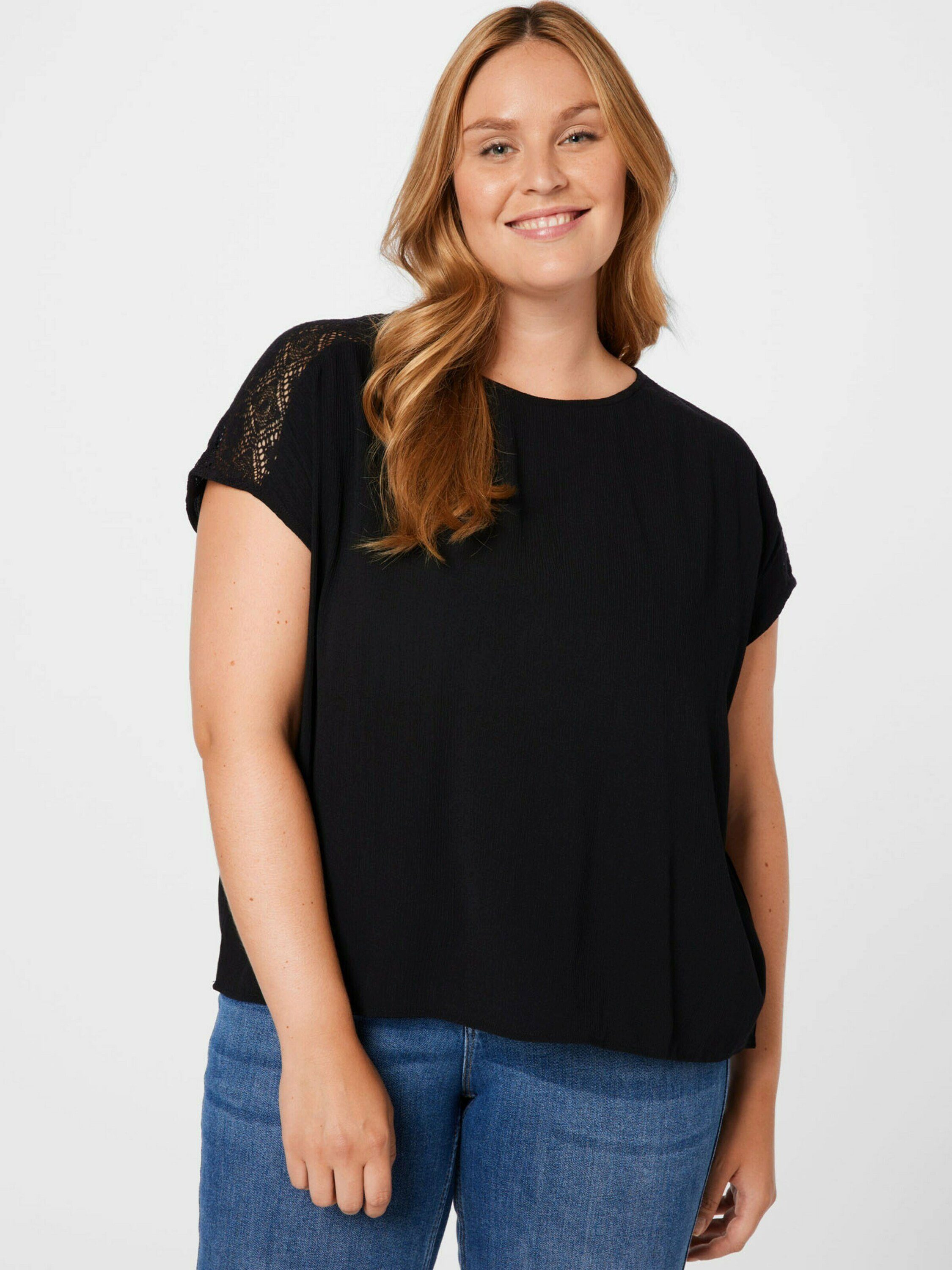 Vero Moda Curve Kurzarmbluse Nancy (1-tlg) Spitze, Lochmuster