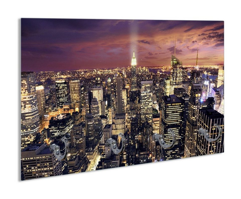 Wallario Schlüsselbrett New York Bei Nacht Panoramablick über Die