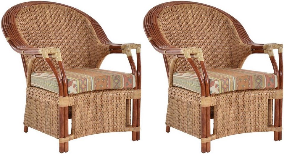 Krines Home Sessel 2er Set Wintergarten Sessel Safari Rattan