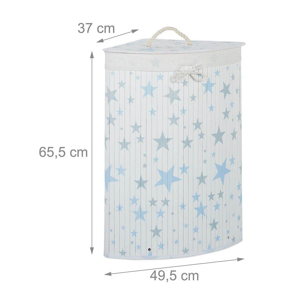 Relaxdays Wäschekorb 1 Eckwäschekorb Bambus Ca 60 Liter Sterne Weiß