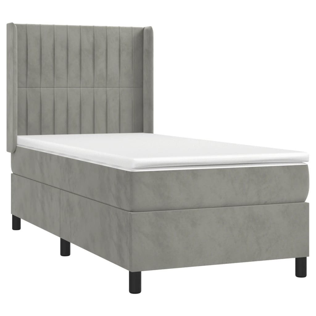 vidaXL Bett Boxspringbett mit Matratze & LED Hellgrau 90x200 cm Samt