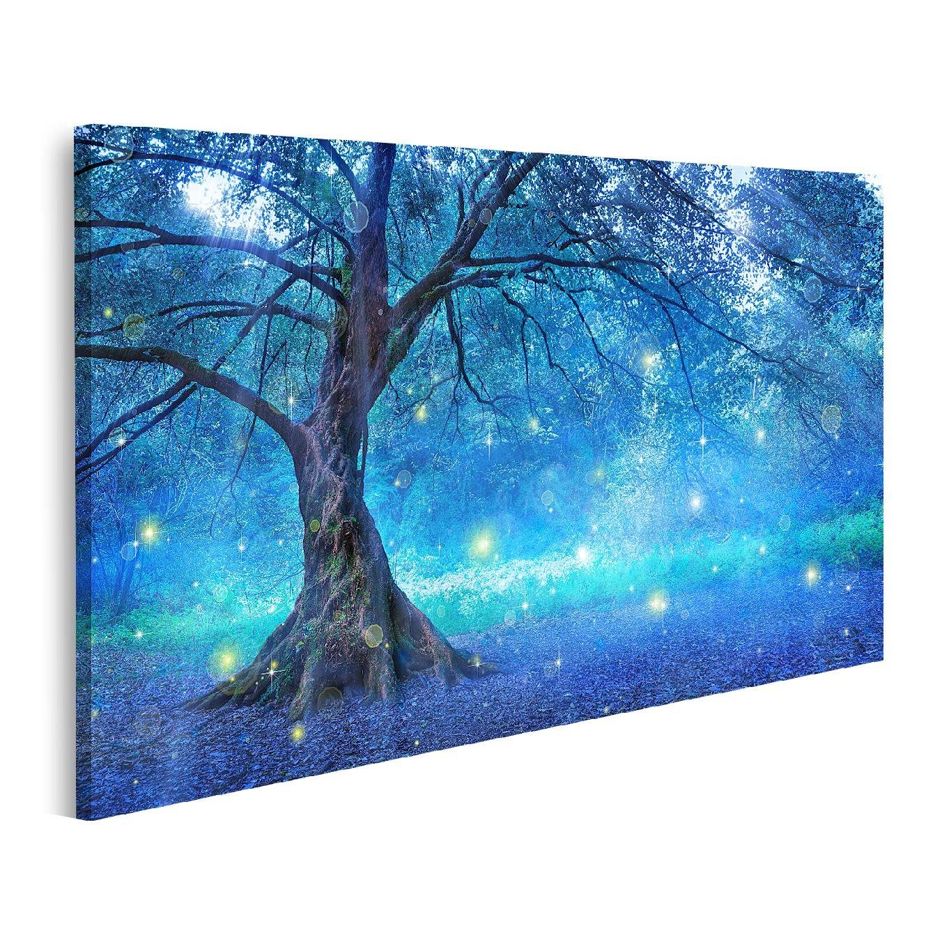islandburner Leinwandbild Bild auf Leinwand Feenbaum im mystischen Wald Wandbild Poster Kunstdru