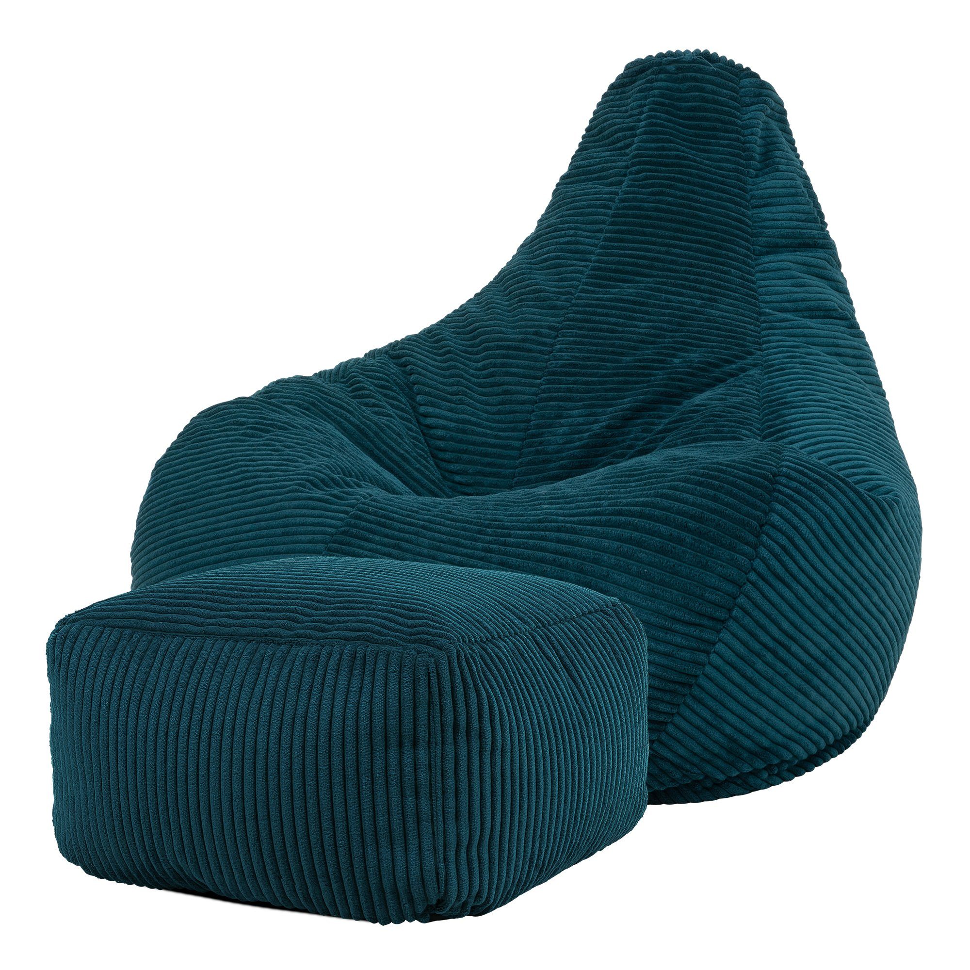 icon Sitzsack Sessel mit Liege aus Cord „Dalton“ mit Hocker (Spar-Set ...