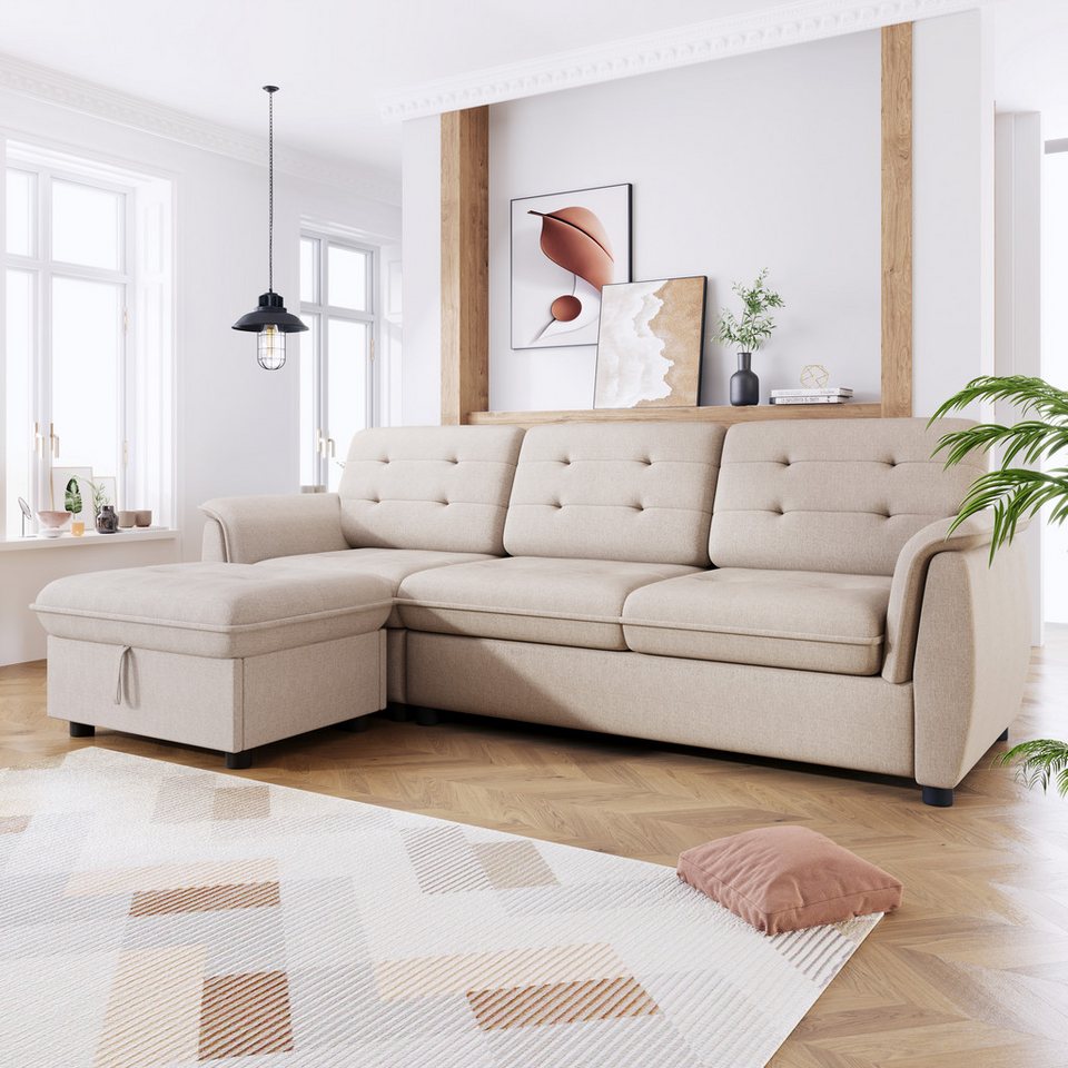 Okwish Ecksofa 3 Sitzer Mit Hocker L Förmig Sofagarnitur Loungesofa