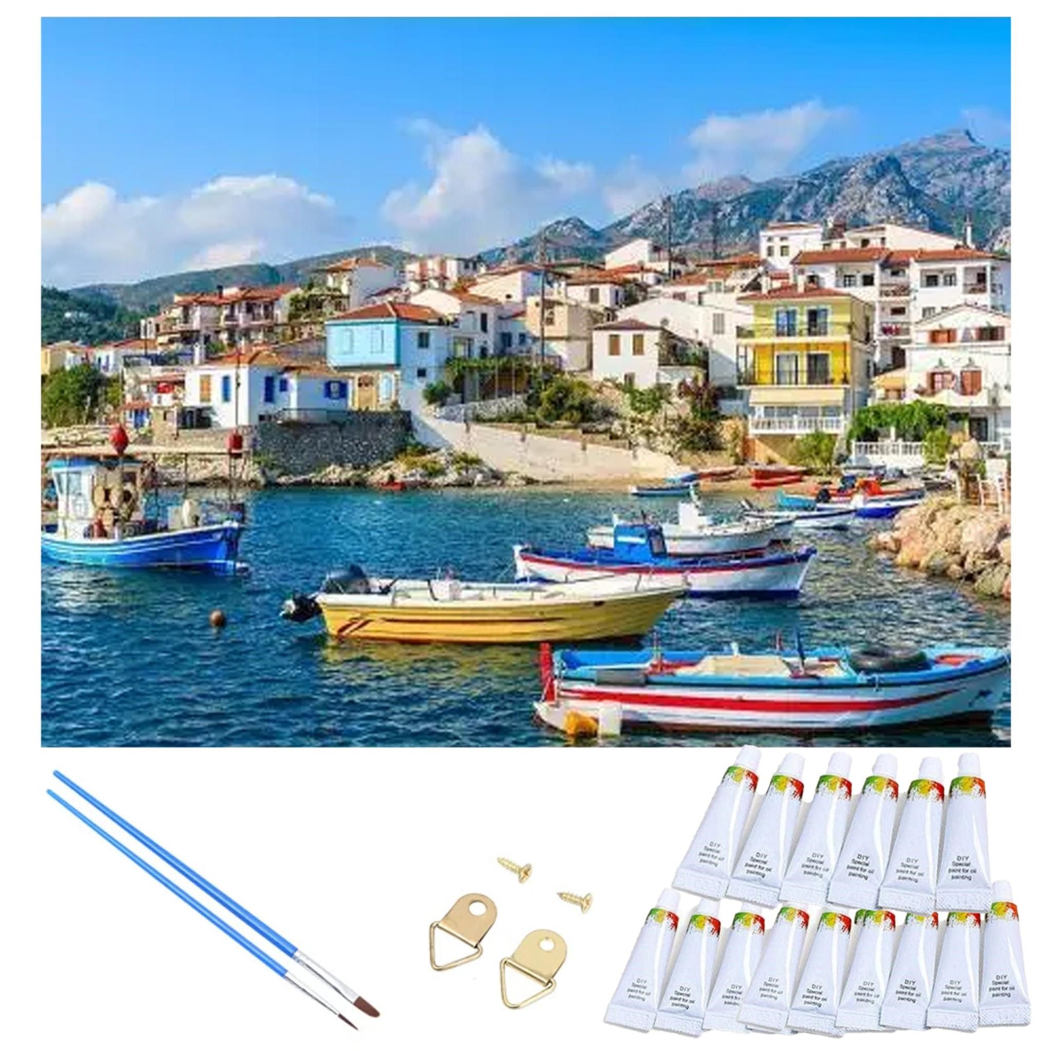 LA CUTE Malen nach Zahlen XL Bucht Malset – Kreatives Malen nach Zahlen mit Rahmen 40x50cm ...