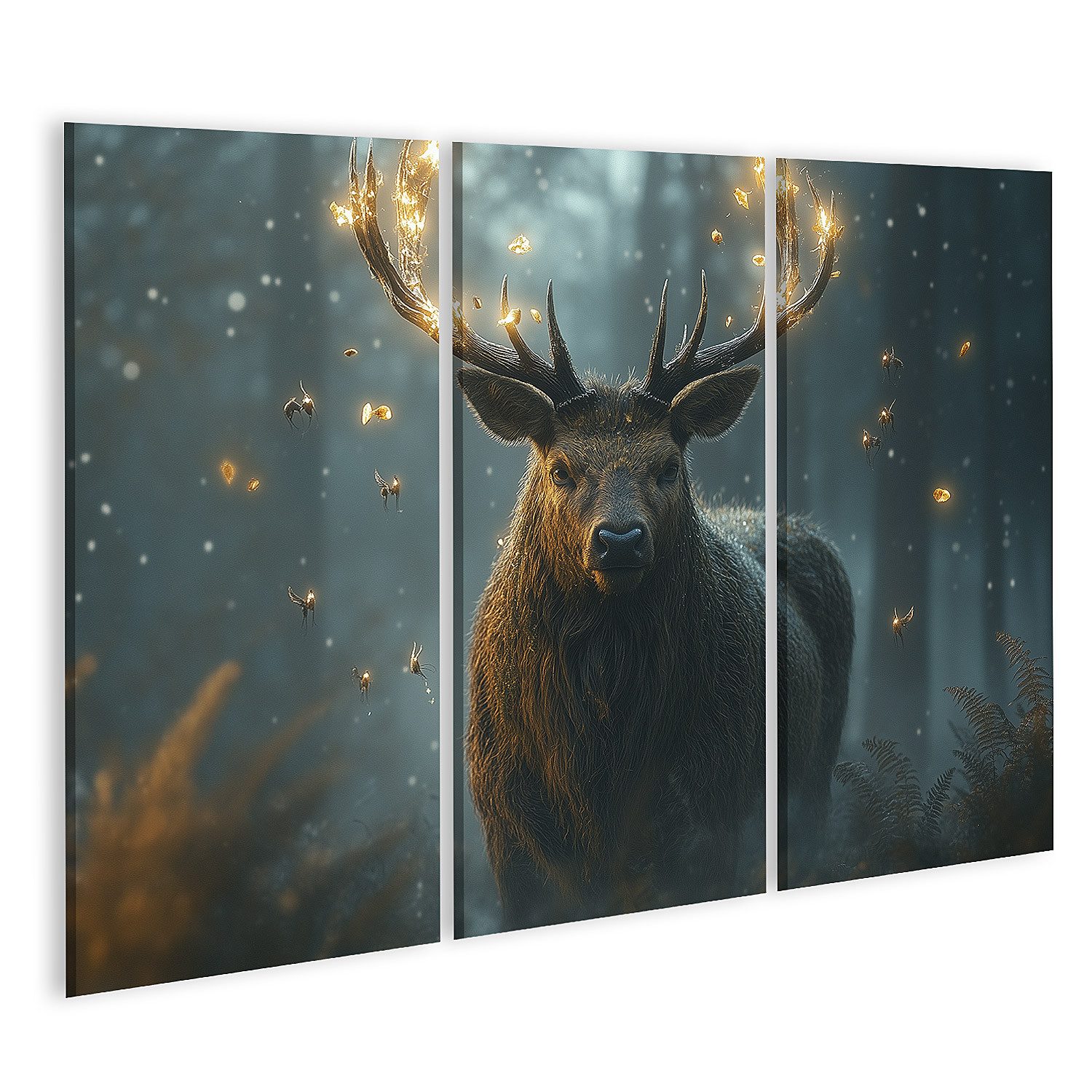 islandburner Leinwandbild Majestätischer Hirsch mit moosbedeckten Geweihen