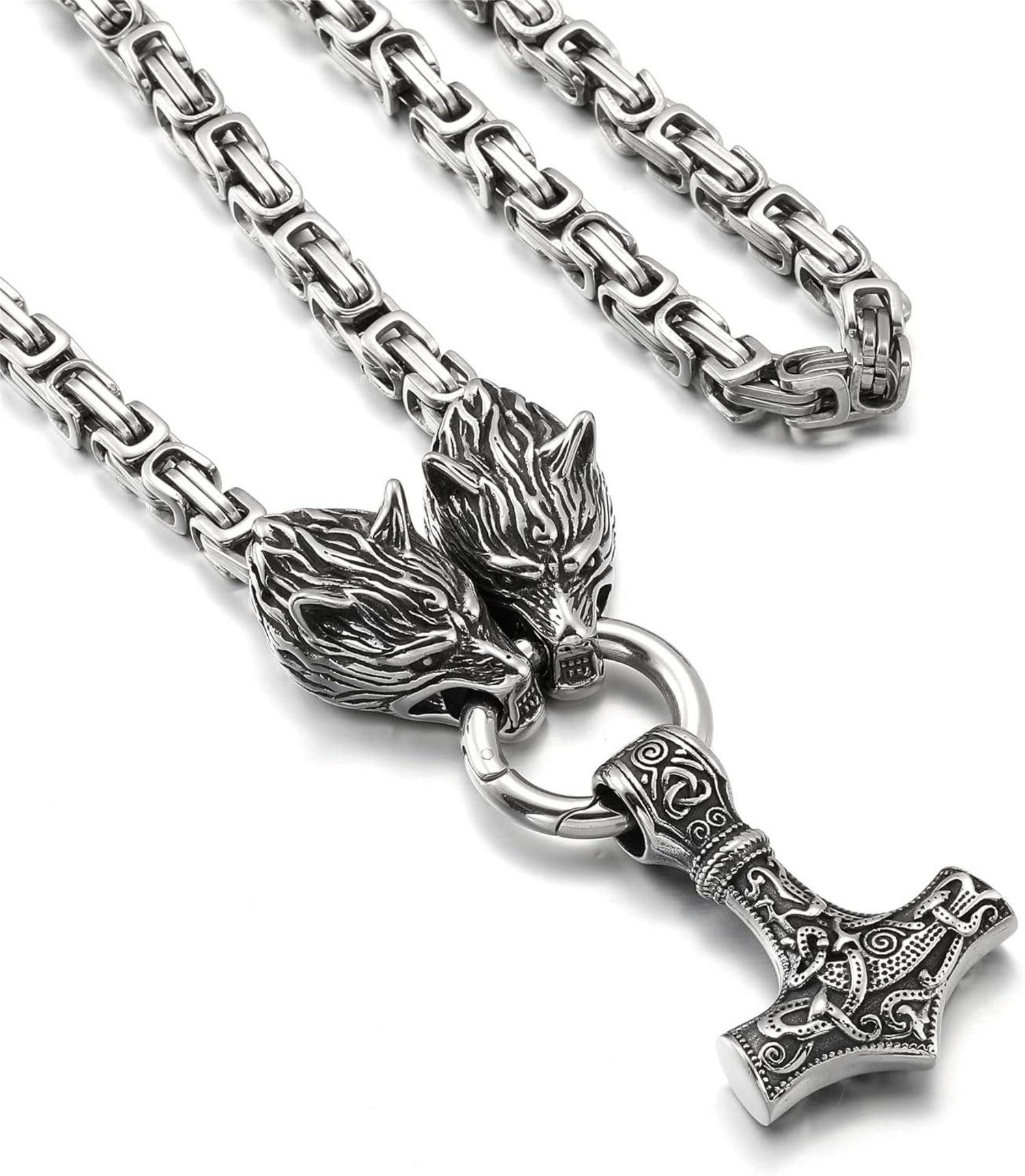 LuxusKollektion Kette und Anhänger Set Wikinger Thors Hammer Halskette Edelstahl Silber/Gold ...